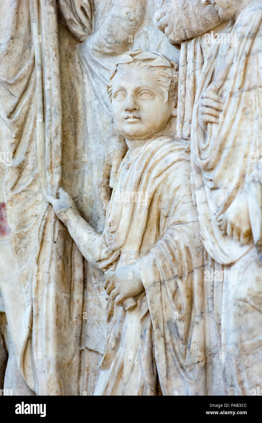 Bas relief detail of a child from the south wall frieze of the Ara ...