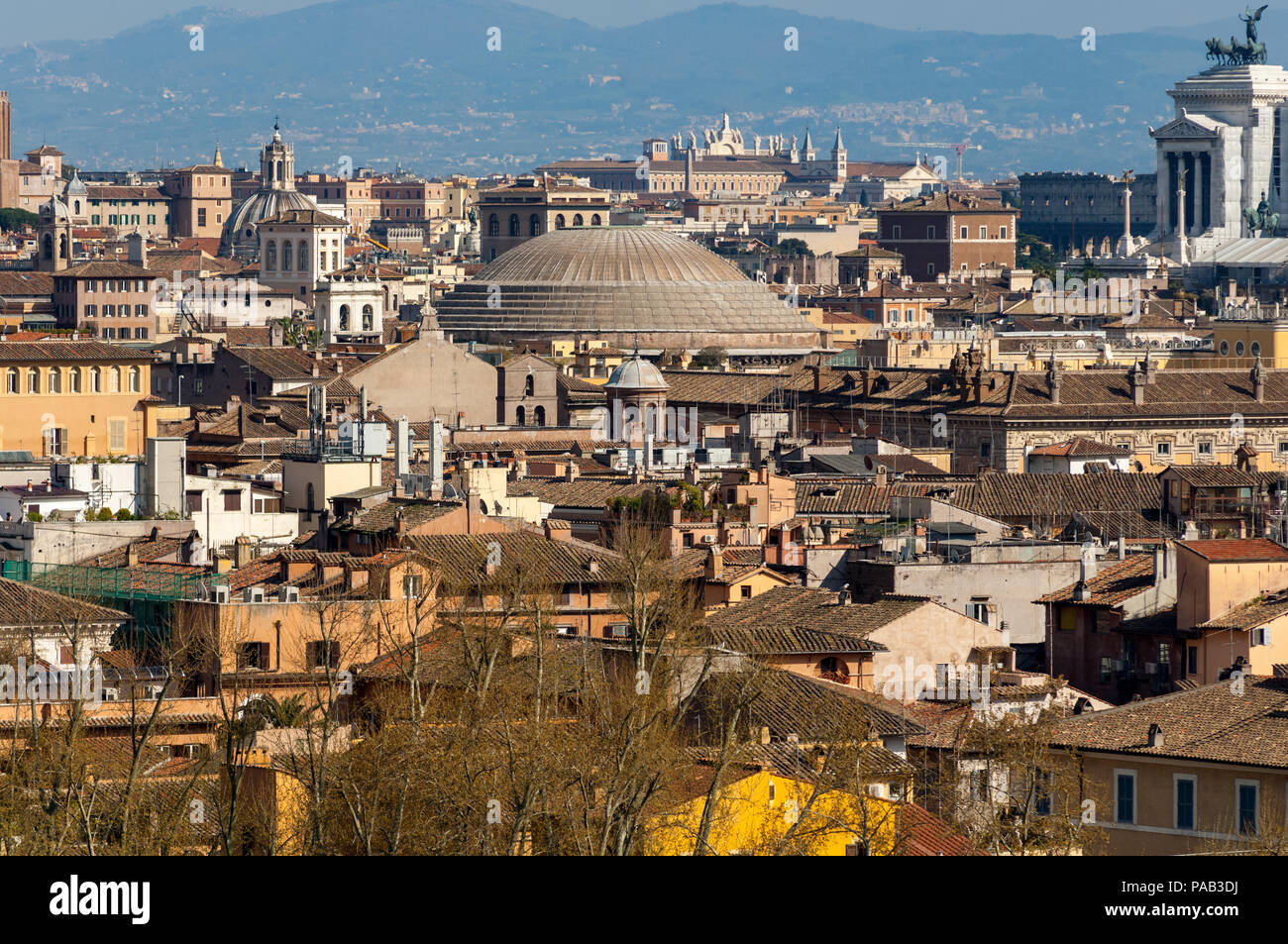 View across Rome from the Pantheon, Museo del Vittoriano, and Colosseum ...