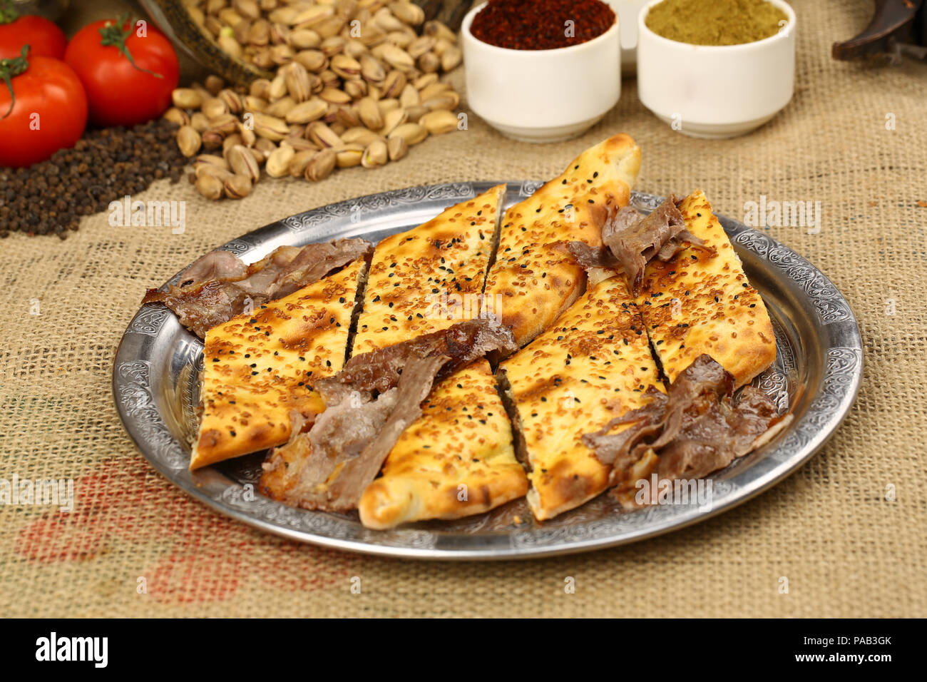 Meat doner kebab grilled meat and vegetables on plate Stock Photo - Alamy
