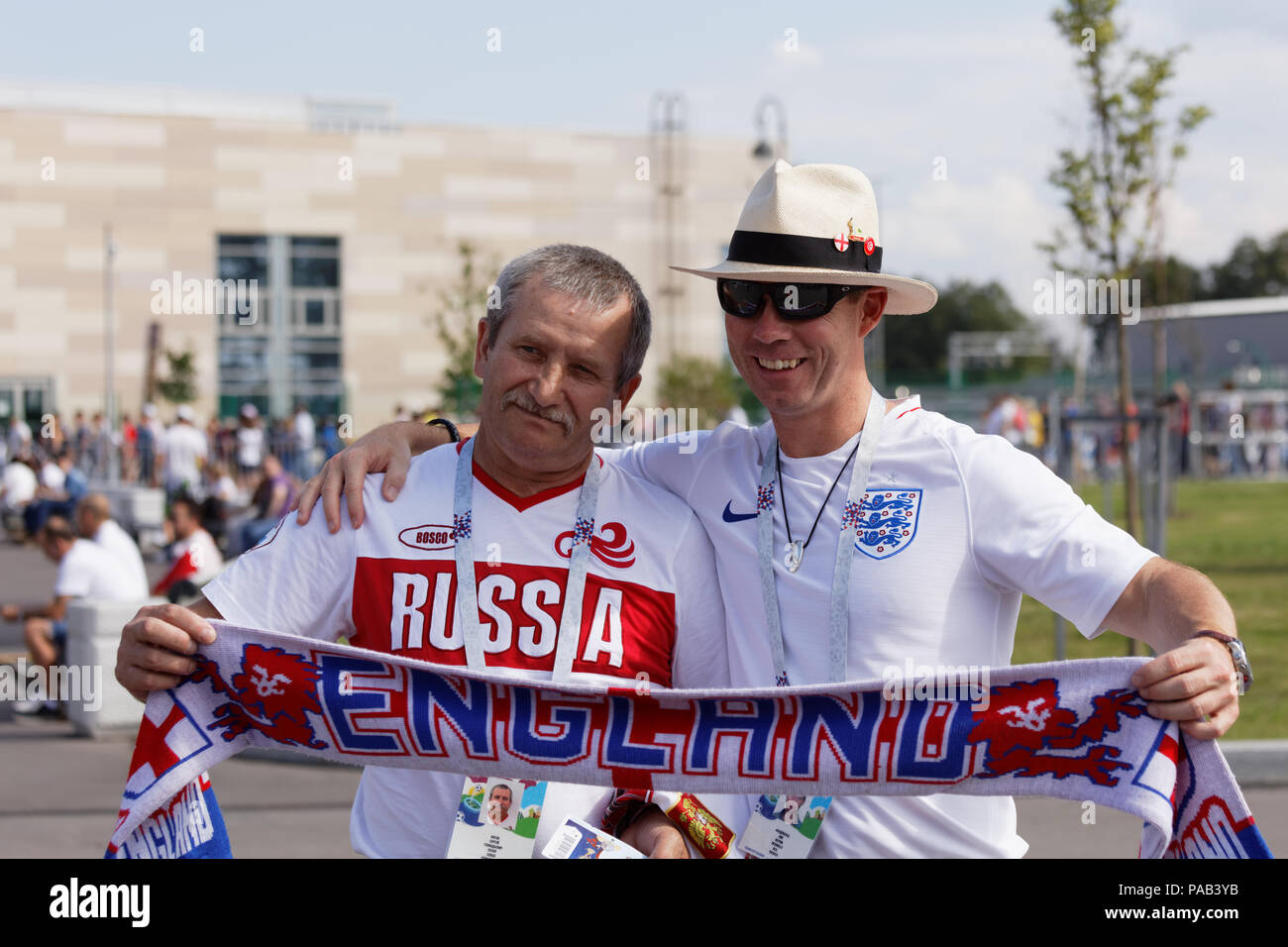 St. Petersburg, Russia - July 14, 2018: English and Russian football ...