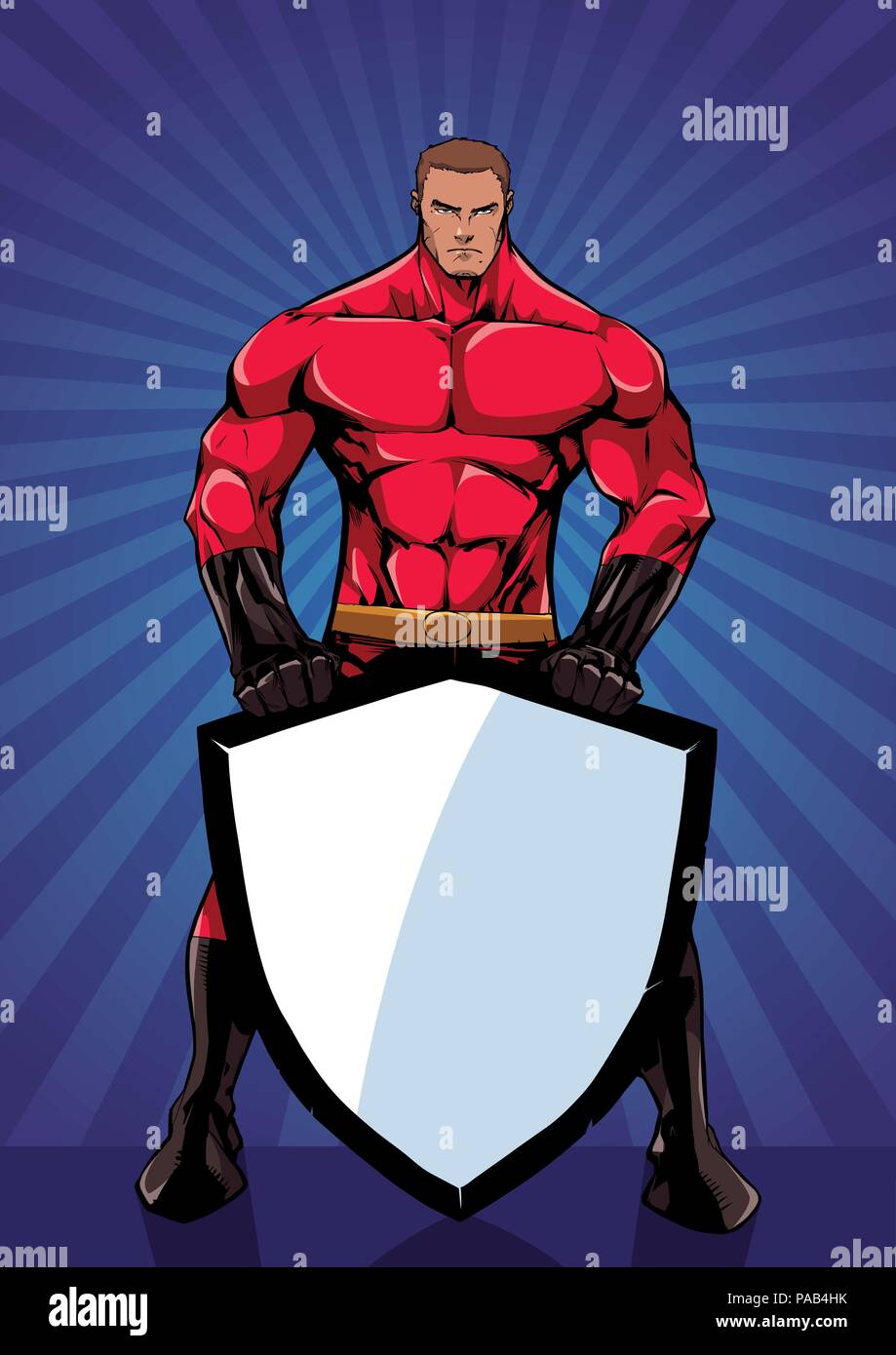 Superhero Holding Shield Ray Light Vertical Stock Vector Image & Art ...