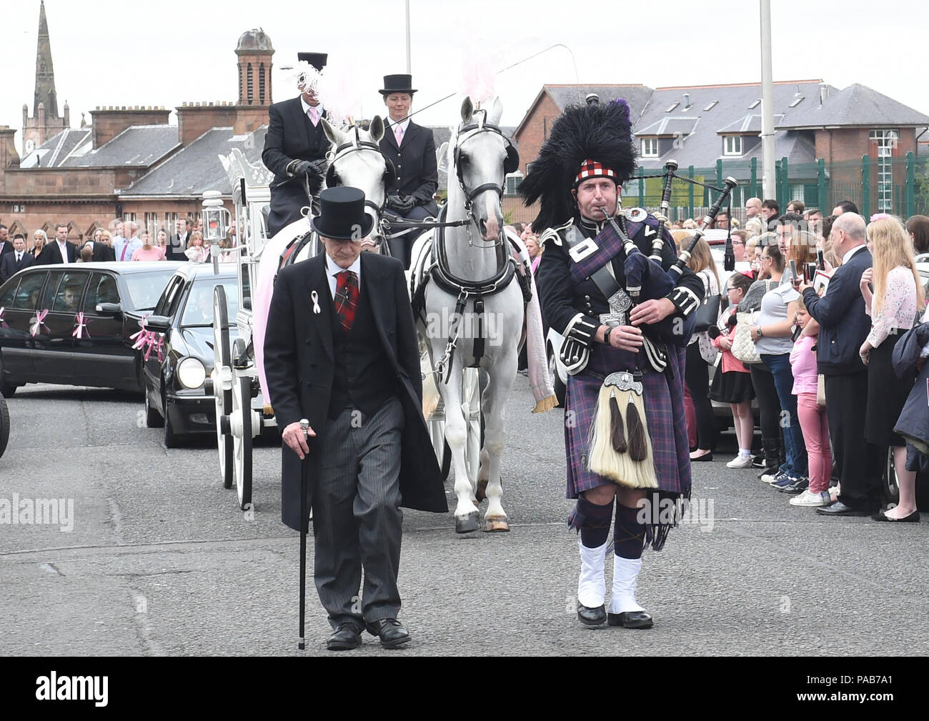 Funeral cortege arrives at the Coats Funeral Home, in Coatbridge, prior ...