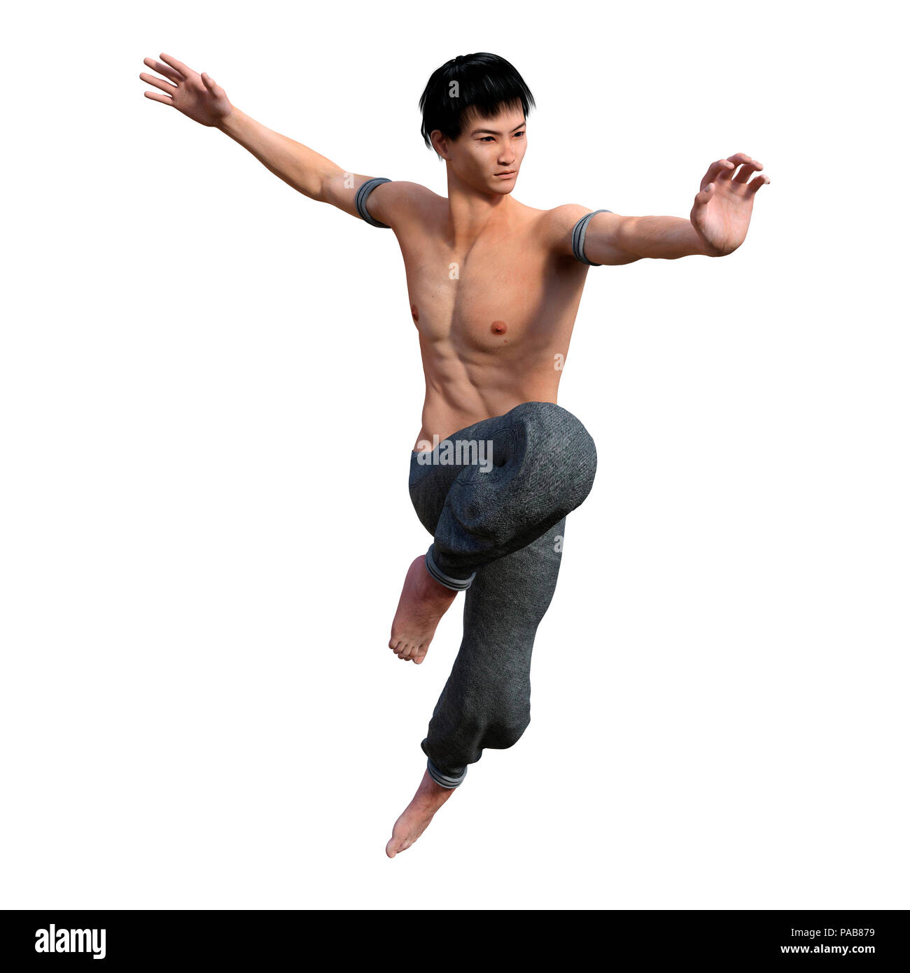 3D rendering of a fighting monk isolated on white background Stock ...