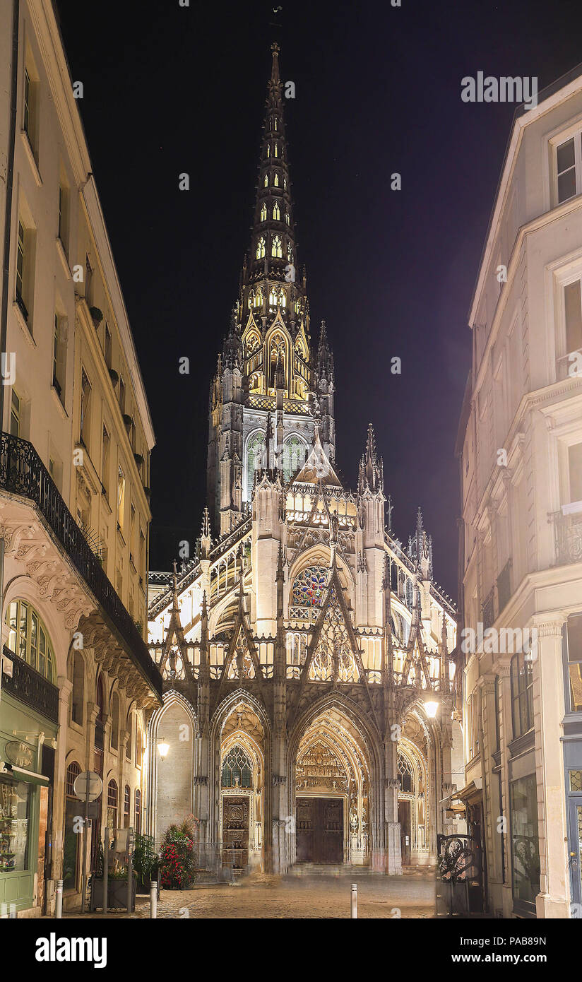 The Church of Saint-Maclou at night. It is a Roman Catholic church in ...