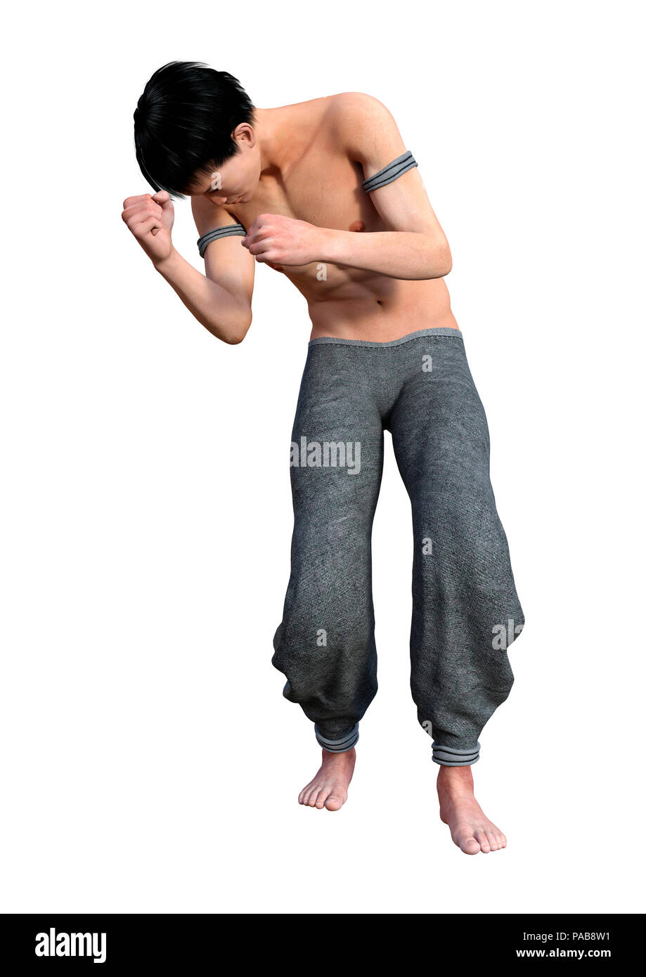 3D rendering of a fighting monk isolated on white background Stock ...