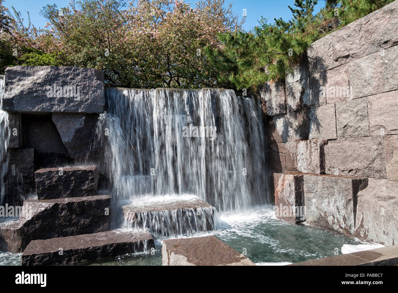 Waterfall falls of the Franklin Delano Roosevelt Memorial (FDR) in ...