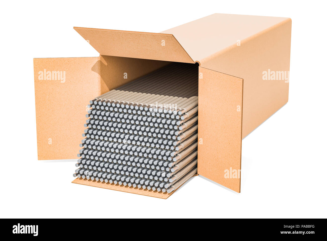 Welding sticks, pegs inside box. 3D rendering isolated on white ...