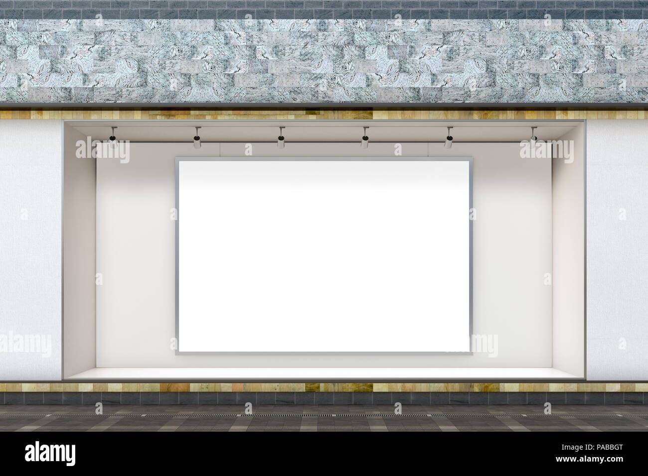 Empty store window at day. Blank horizontal posters in storefront ...