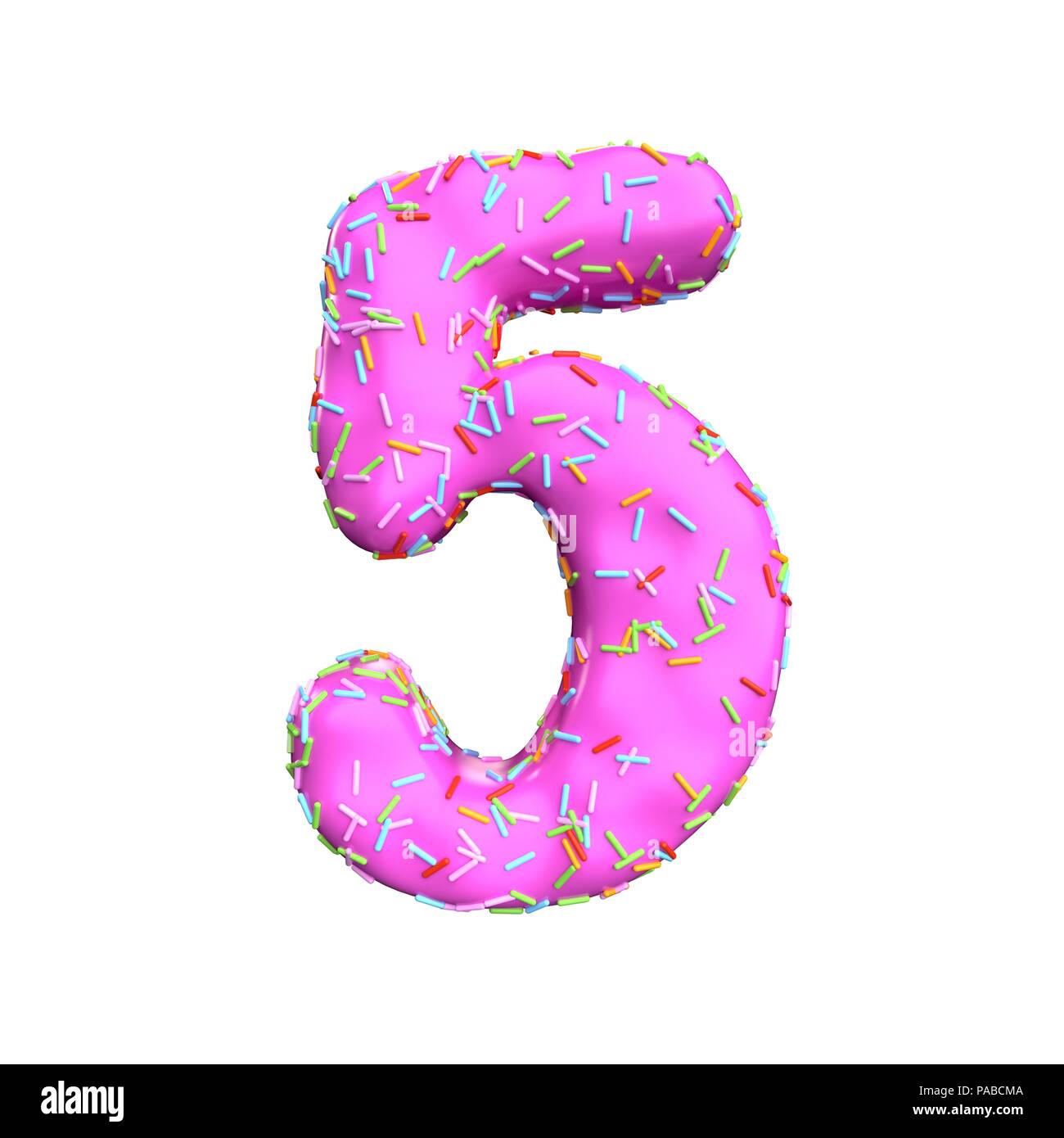 Pink sugar sprinkle number 5 Isolated on white background Stock Photo ...