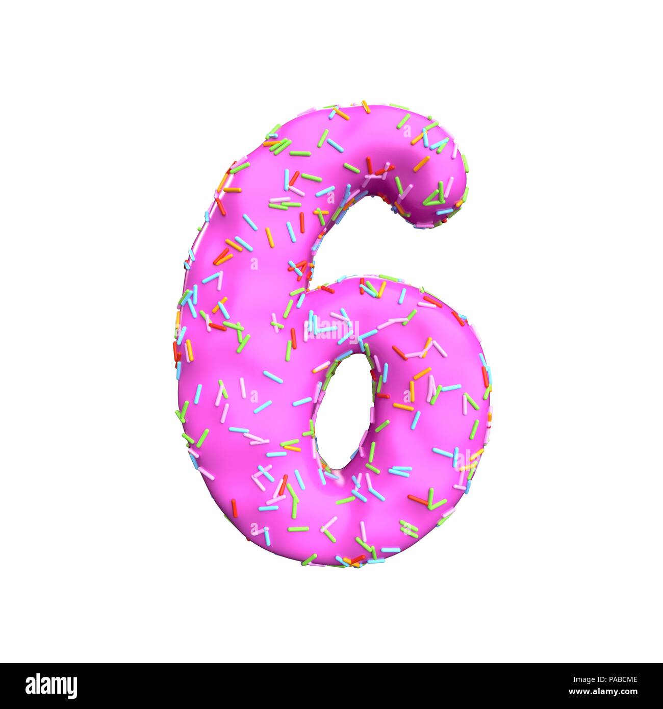 Pink sugar sprinkle number 6 Isolated on white background Stock Photo ...