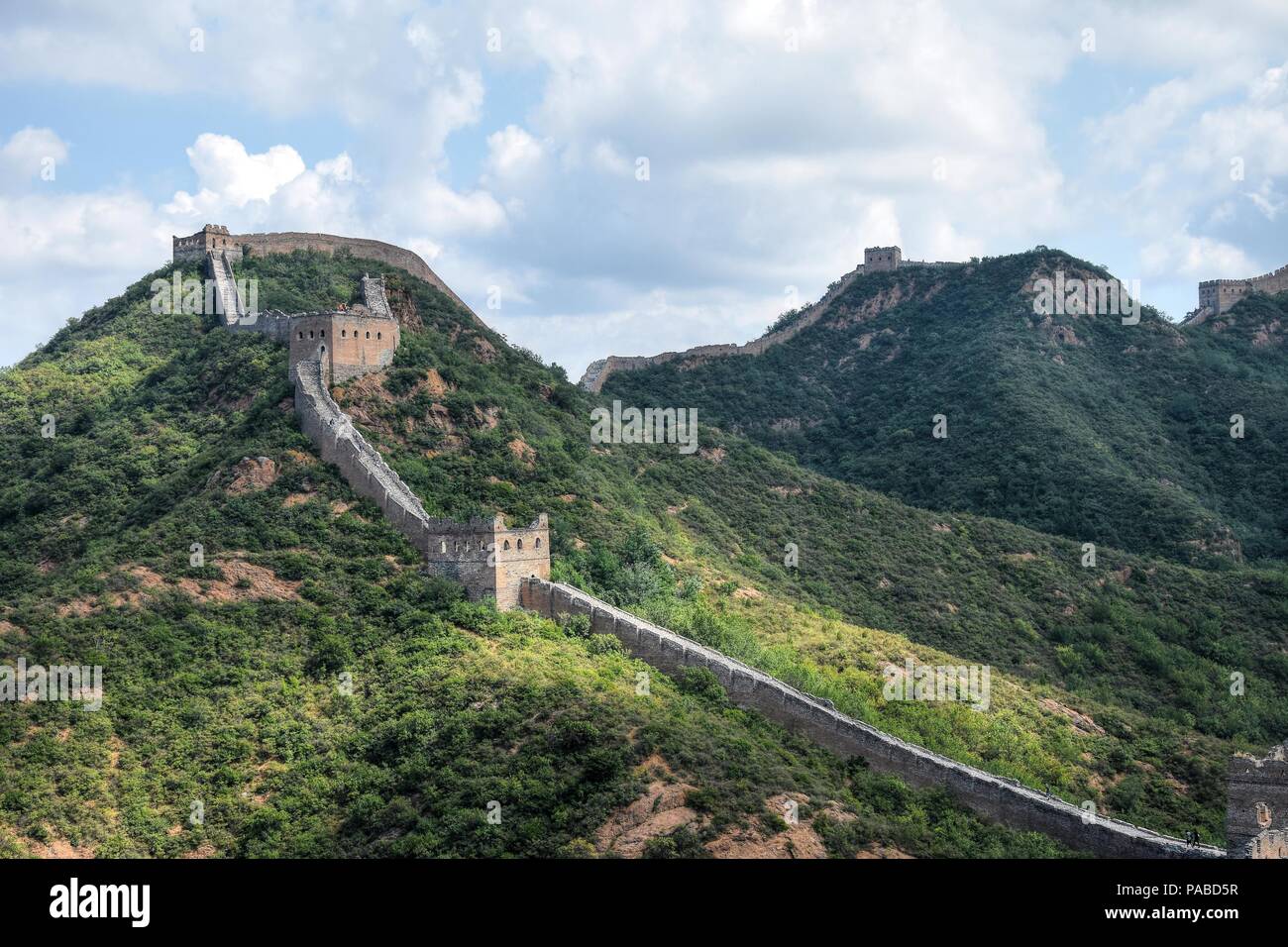The Chinese Great Wall and its watchtower, section near Beijing, blue ...