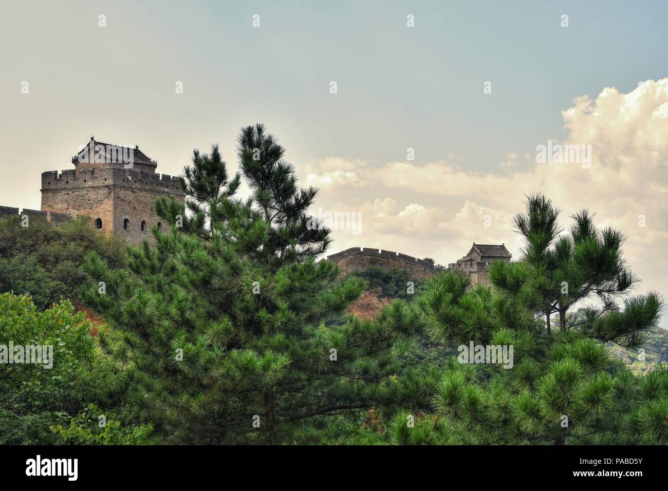 The Chinese Great Wall and its watchtower, section near Beijing Stock ...
