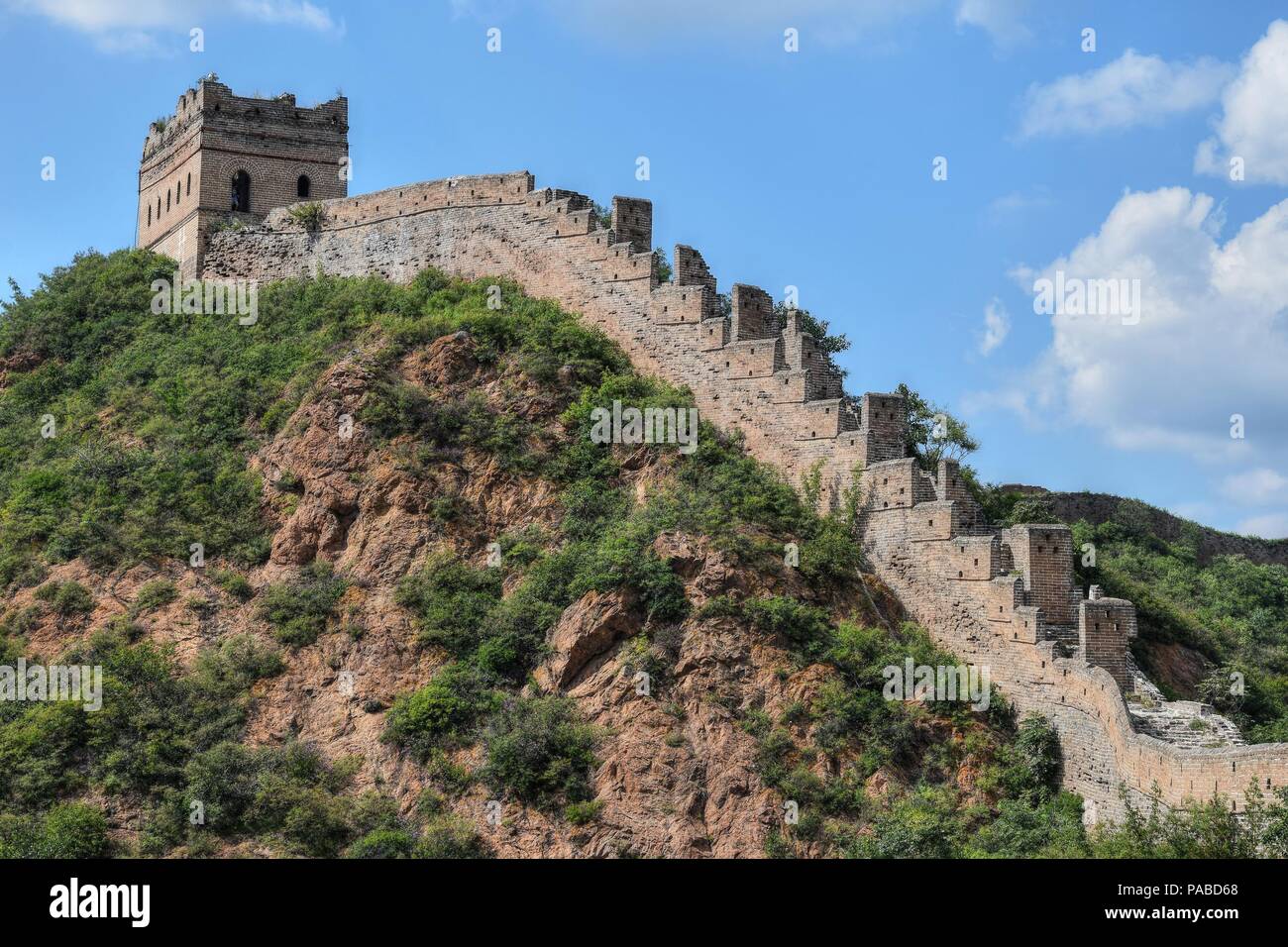 The Chinese Great Wall and its watchtower, section near Beijing, blue ...