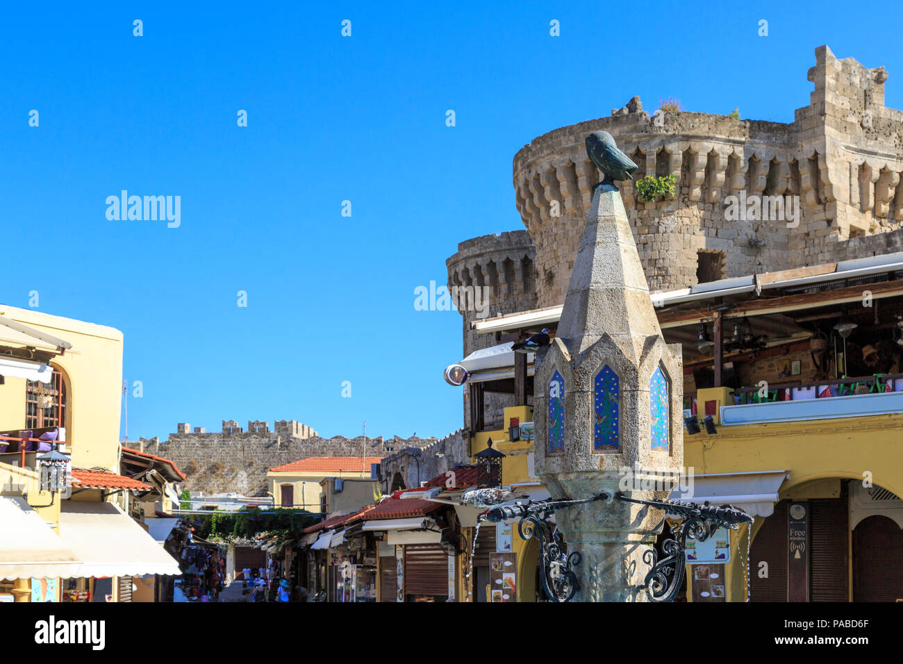 Hippocrates square in old town castle area of Rhodes town in Rhodes ...