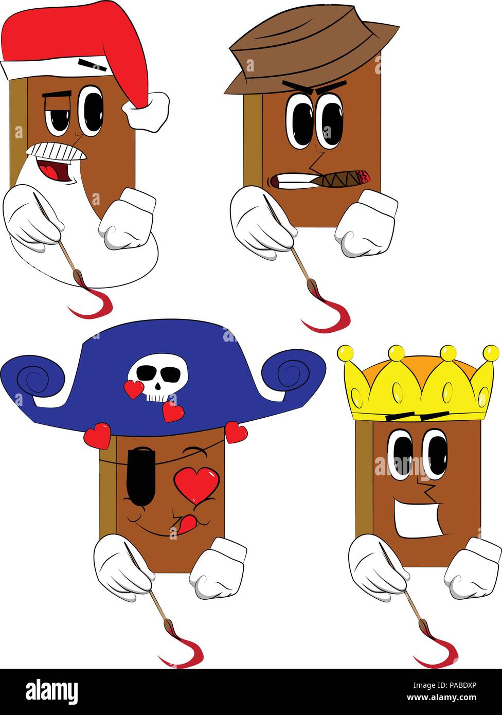 Books artist painting. Cartoon book collection with costume faces ...