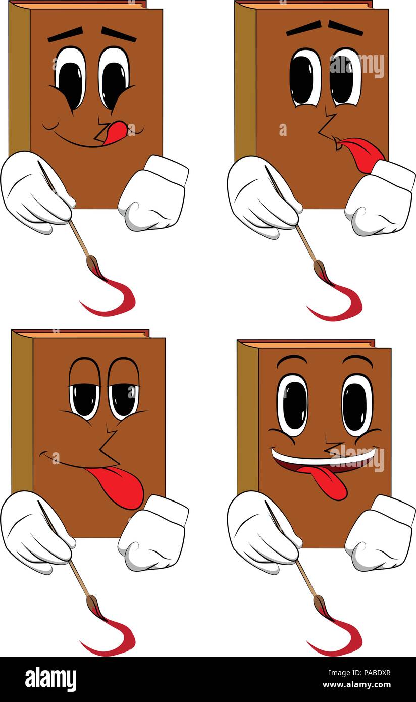 Books artist painting. Cartoon book collection with happy faces ...