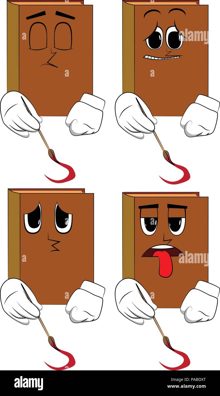 Books artist painting. Cartoon book collection with sad faces ...