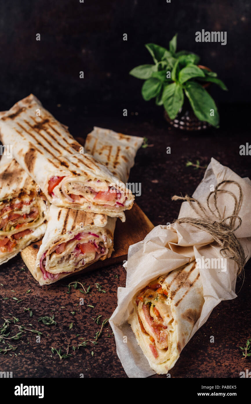 Shawarma Sandwich - a fresh roll of thin lavash, filled with grilled ...