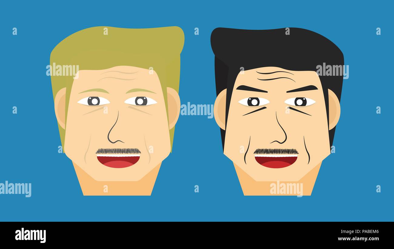 Vector face character of adult man isolated on blue background in flat ...