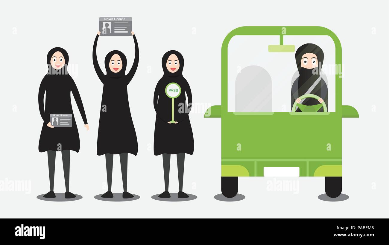 Woman can drive a car in Saudi Arabia on the cloud. Arab adult get a ...