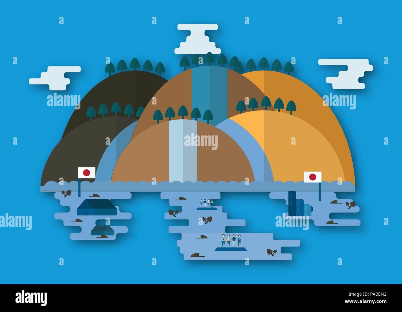 Vector illustration in concept of flood at Japan country. Pray for ...