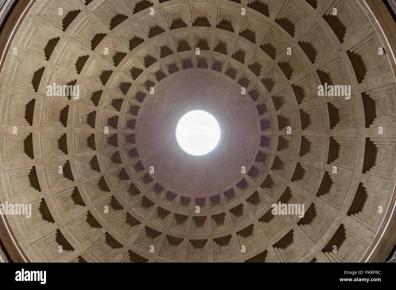 The vast coffered concrete rotunda of the Pantheon in Rome with its ...