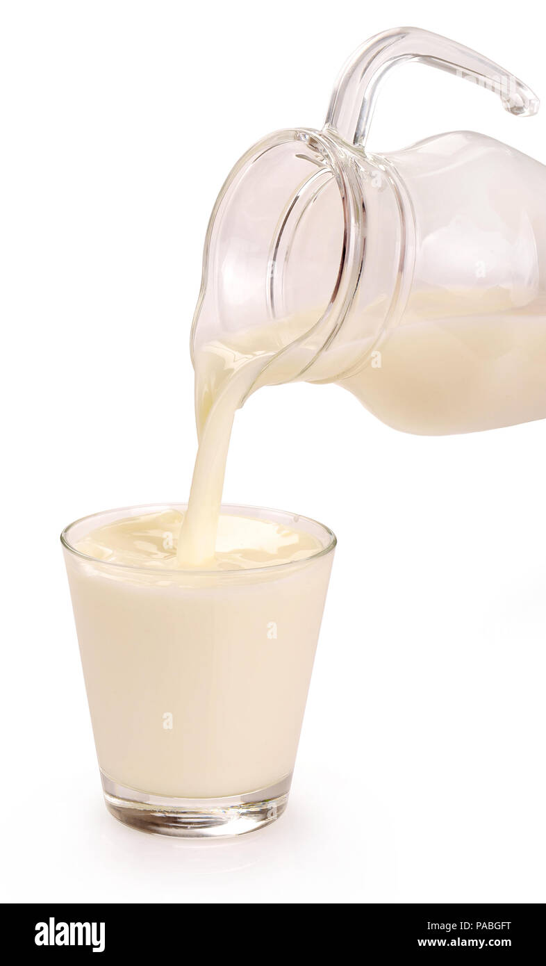 pouring milk in a glass isolated against white background Stock Photo ...