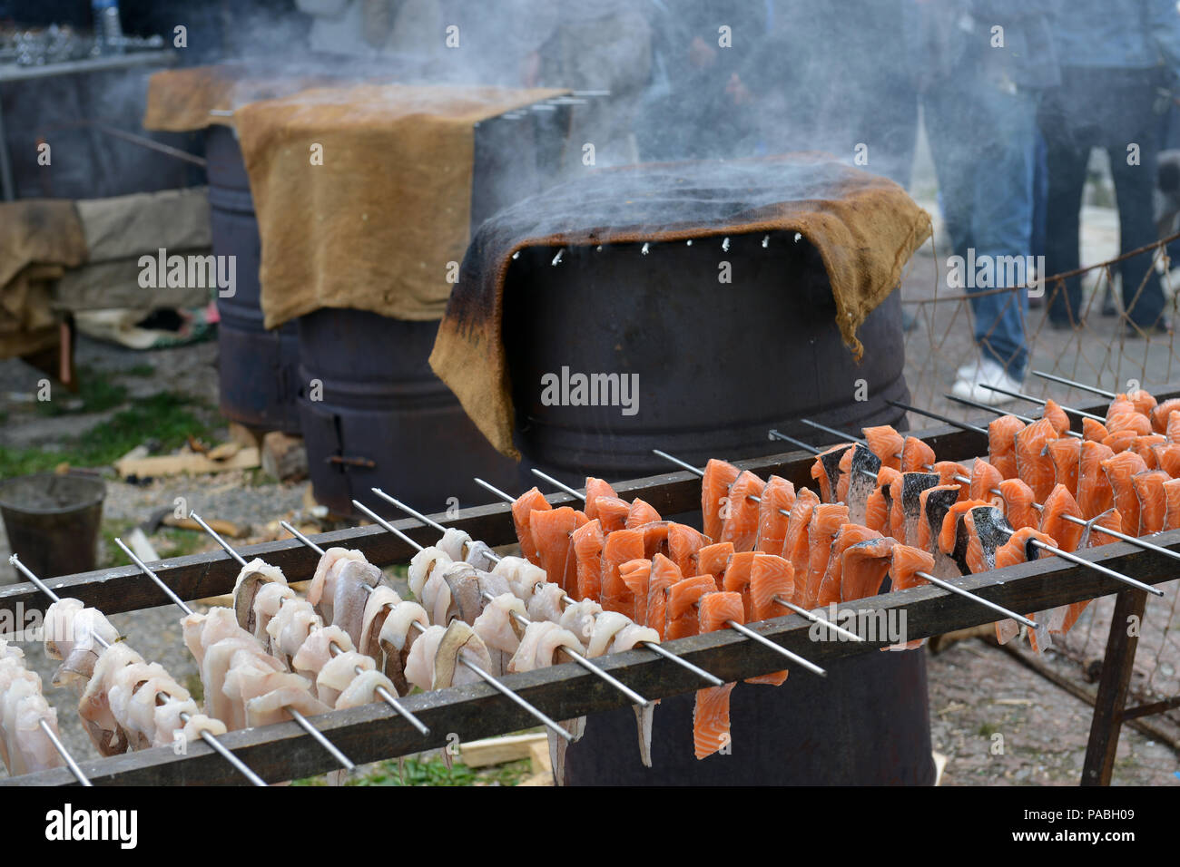 Smoked salmon ancient way Stock Photo - Alamy