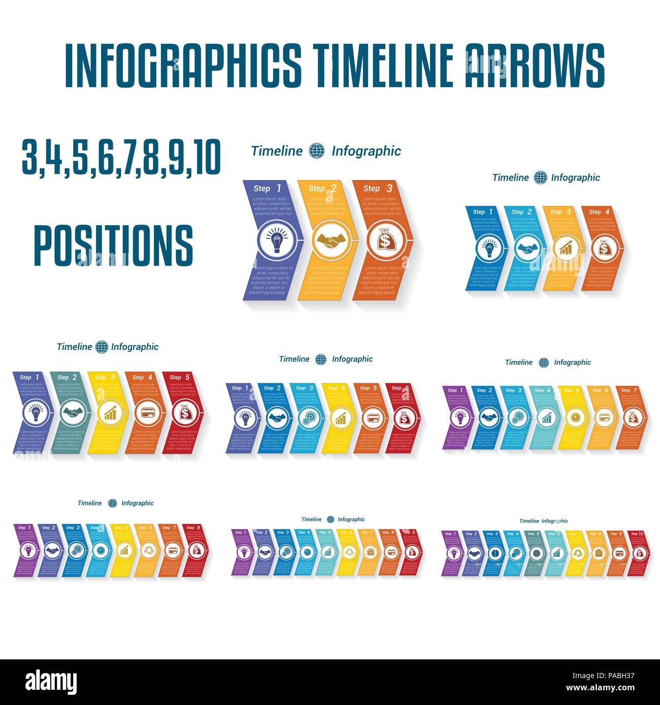 Set 8 templates, Colorful Timeline arrows Infographics for business ...