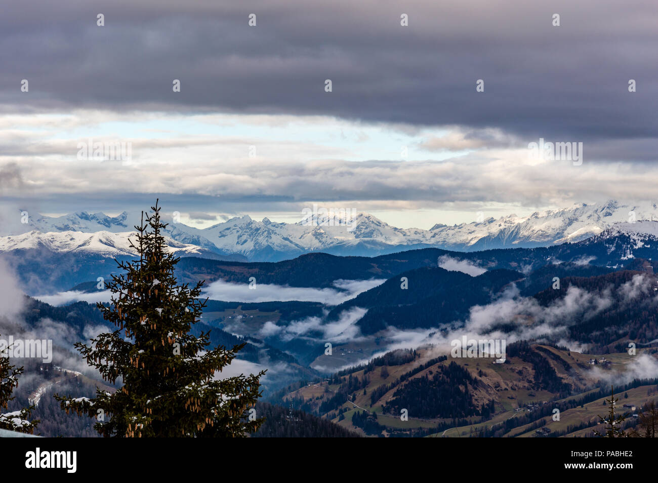 Beautiful view of the Dolomites mountains around Corvara. Alta Badia is ...