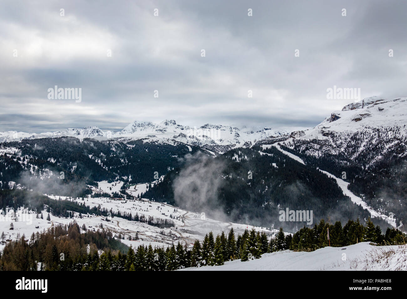 Beautiful view of the Dolomites mountains around Corvara. Alta Badia is ...