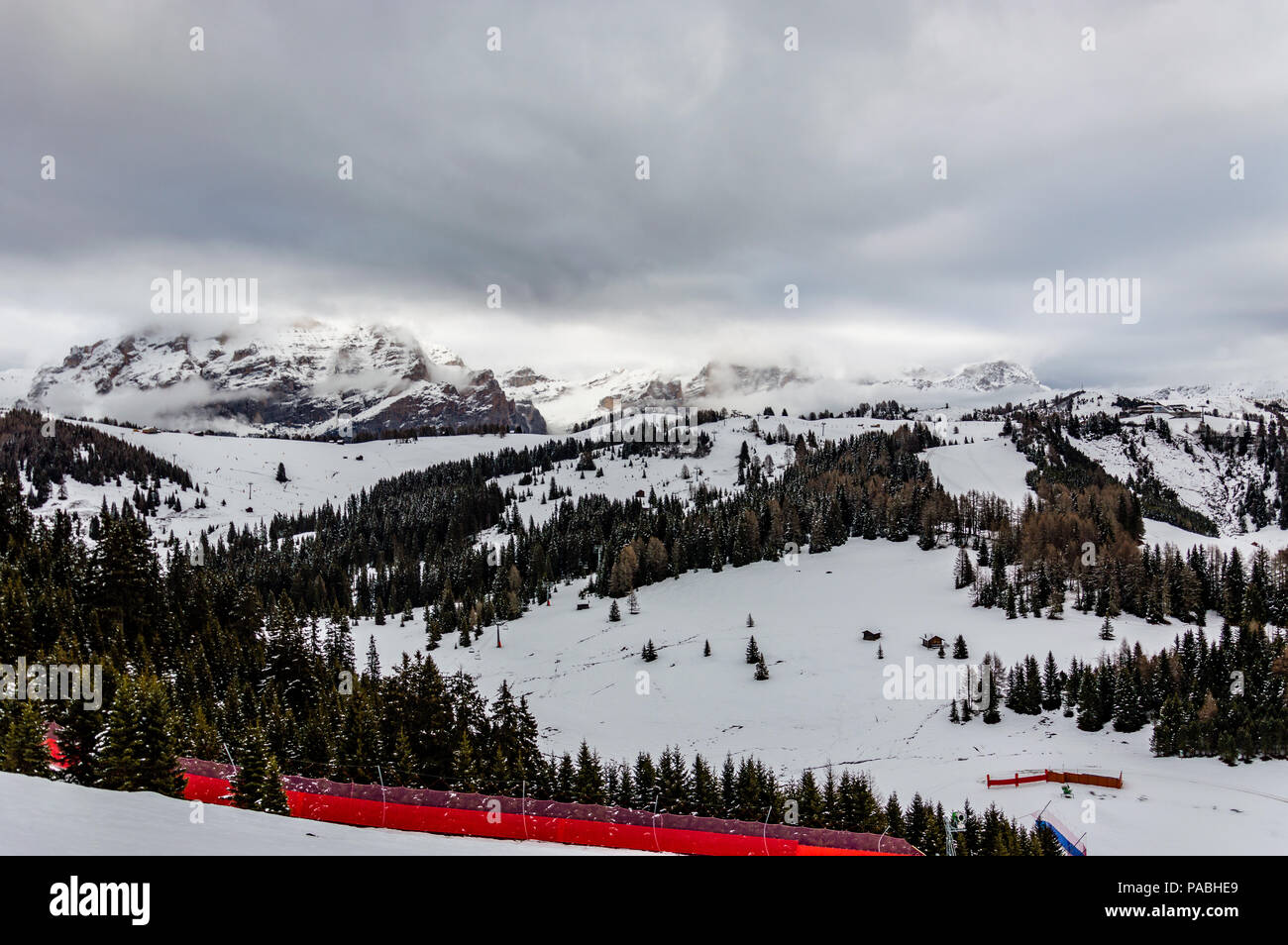Beautiful view of the Dolomites mountains around Corvara. Alta Badia is ...