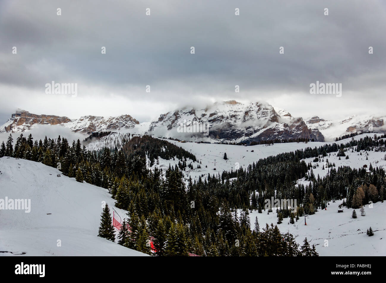 Beautiful view of the Dolomites mountains around Corvara. Alta Badia is ...