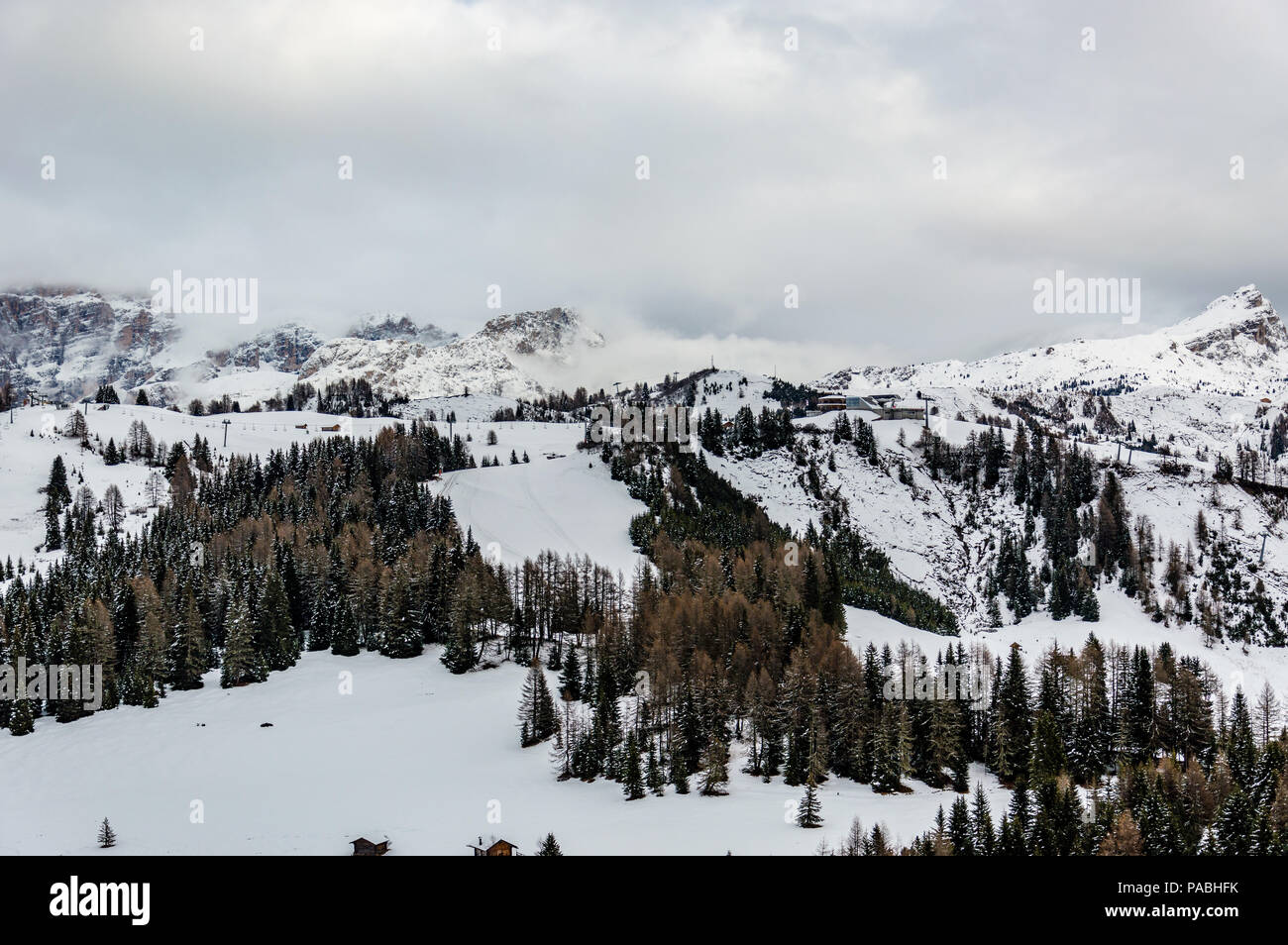 Beautiful view of the Dolomites mountains around Corvara. Alta Badia is ...