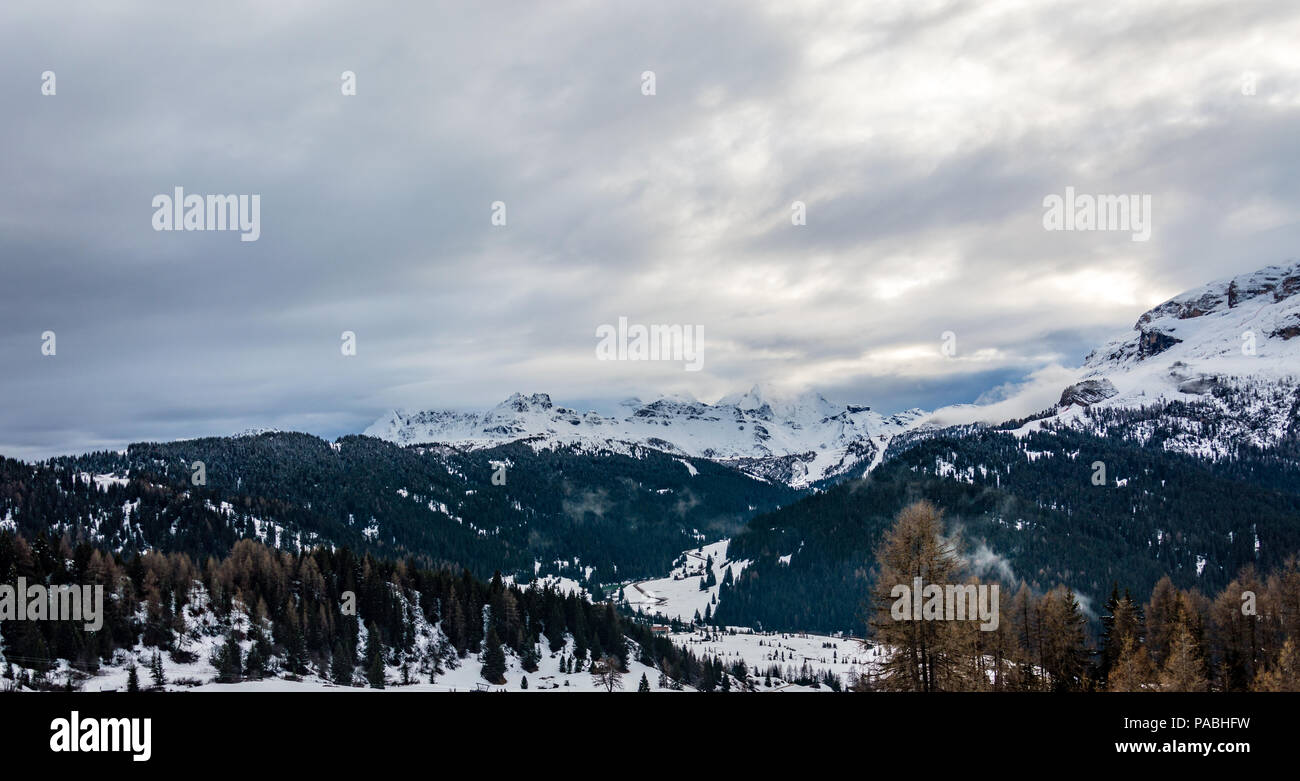 Beautiful view of the Dolomites mountains around Corvara. Alta Badia is ...