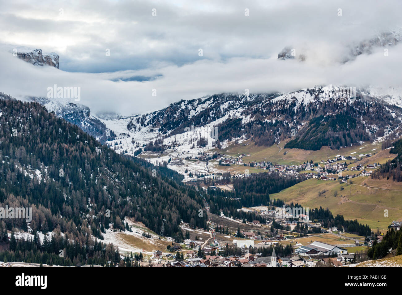 Beautiful view of the Dolomites mountains around Corvara. Alta Badia is ...