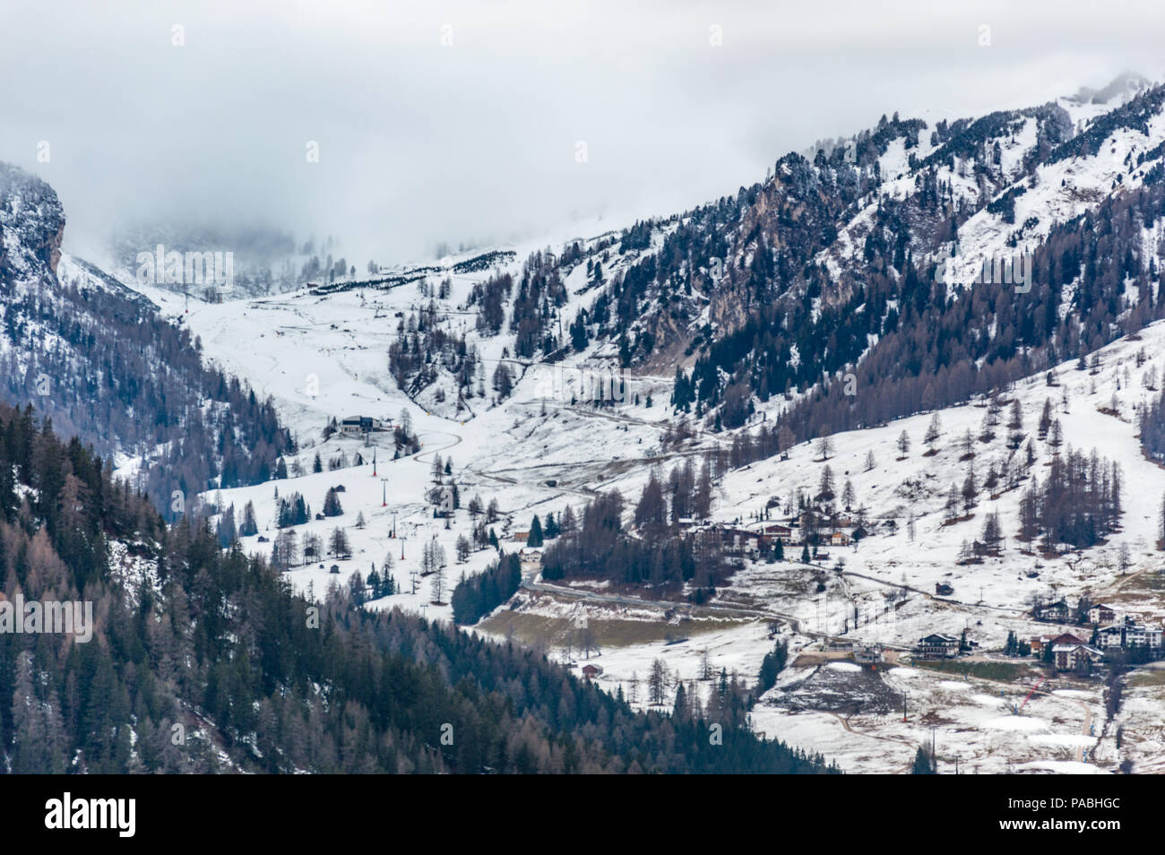 Beautiful view of the Dolomites mountains around Corvara. Alta Badia is ...