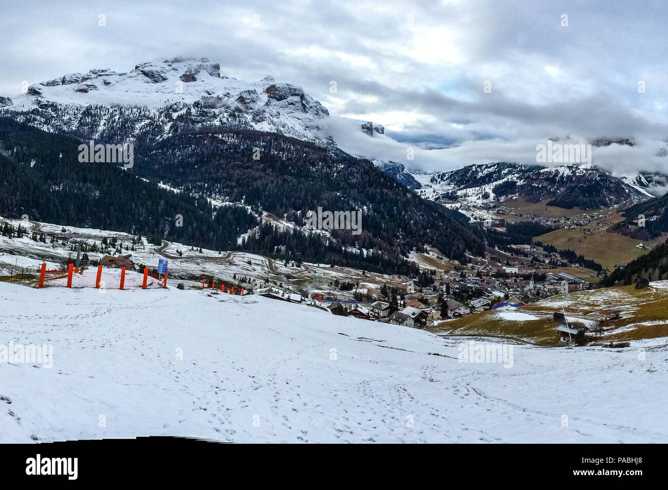 Beautiful view of the Dolomites mountains around Corvara. Alta Badia is ...