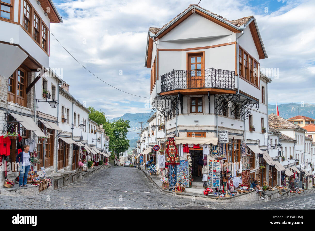 Ottoman architecture and souvenier shops on the main street in the ...