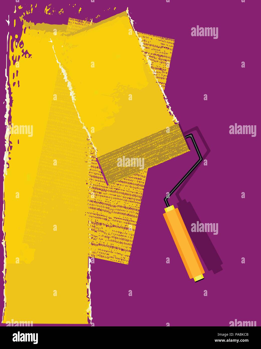 painting of violet walls with a roller with yellow paint Stock Vector ...