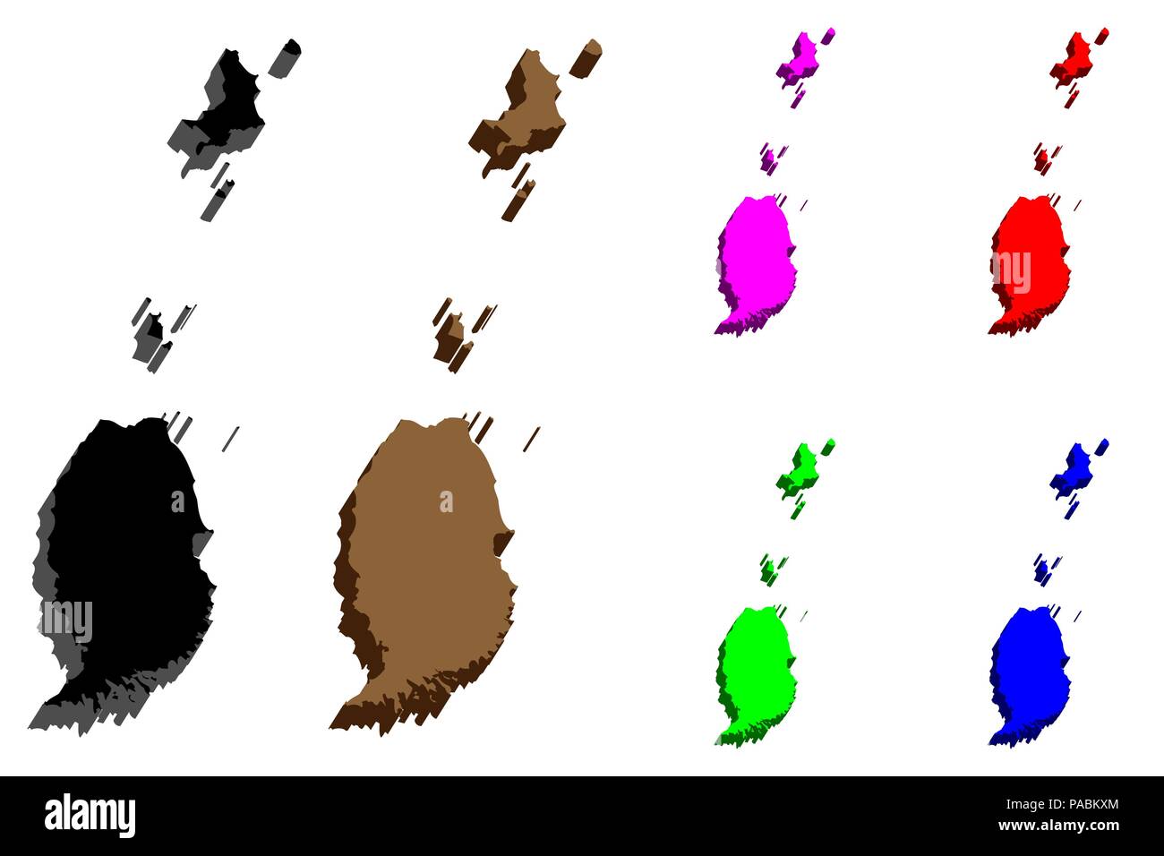 3D map of Grenada - black, red, blue, purple, brown and green - vector ...