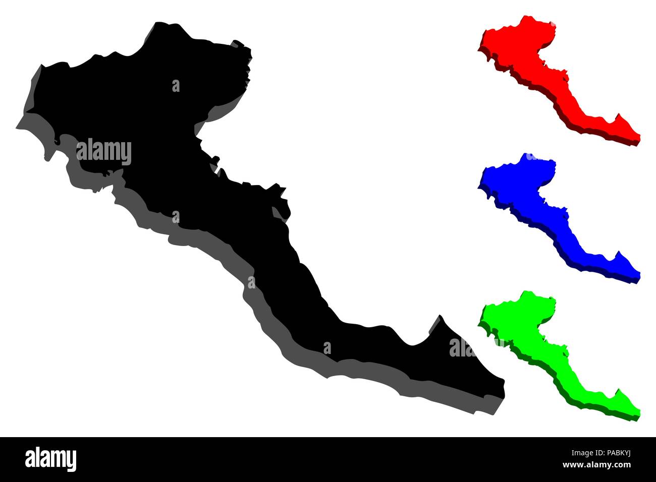 3D map of Corfu (Kerkyra, island of Greece) - black, red, blue and ...