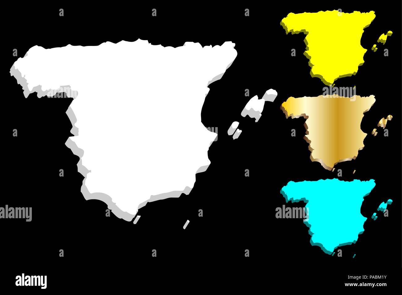 3D map of Spain (Kingdom of Spain) - white, yellow, blue and gold ...