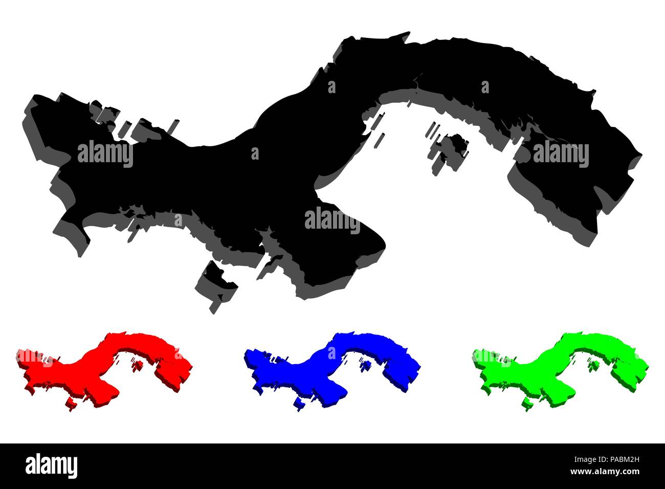 3D map of Panama (Republic of Panama) - black, red, blue and green ...