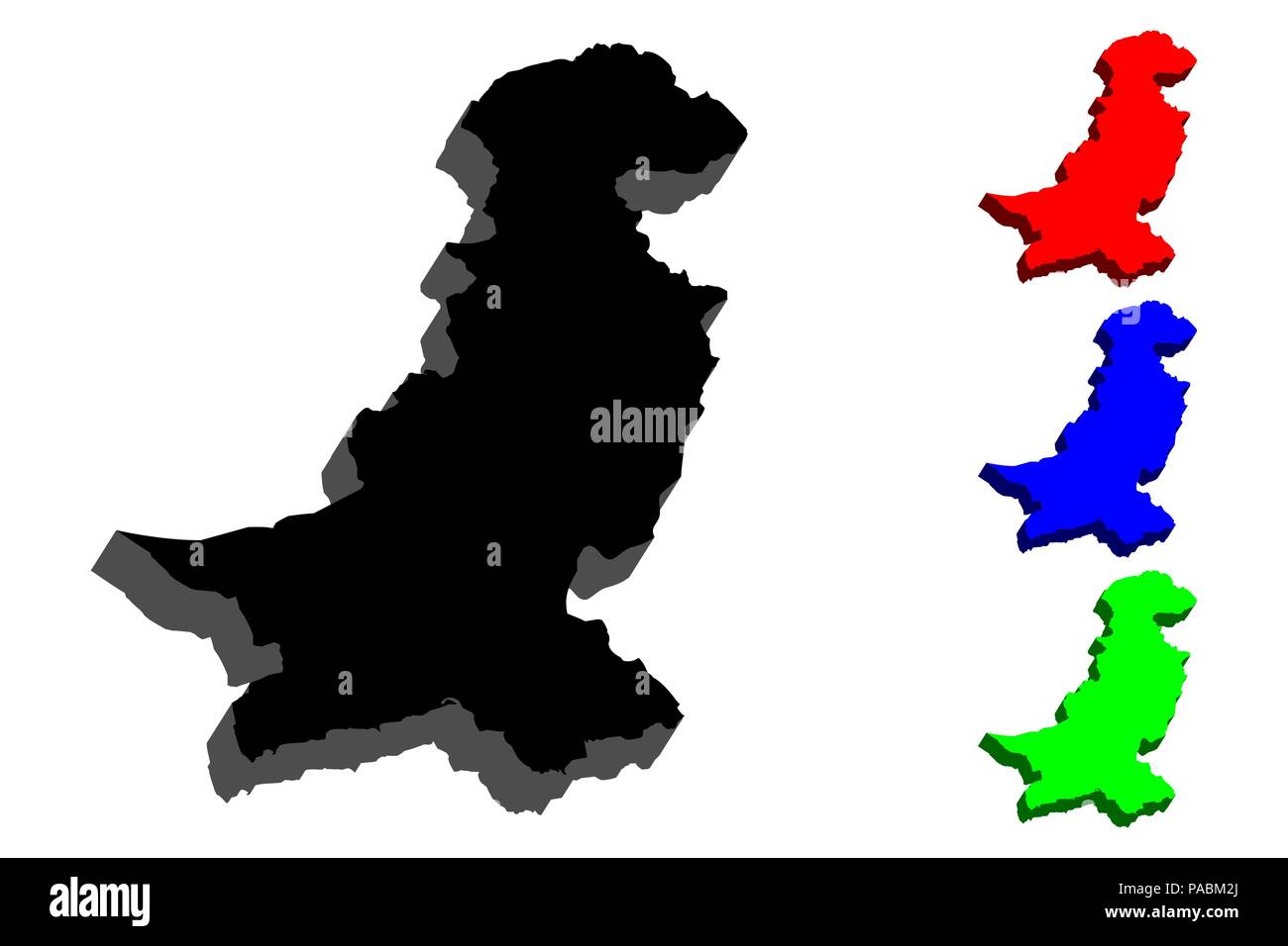 3D map of Pakistan (Islamic Republic of Pakistan) - black, red, blue ...
