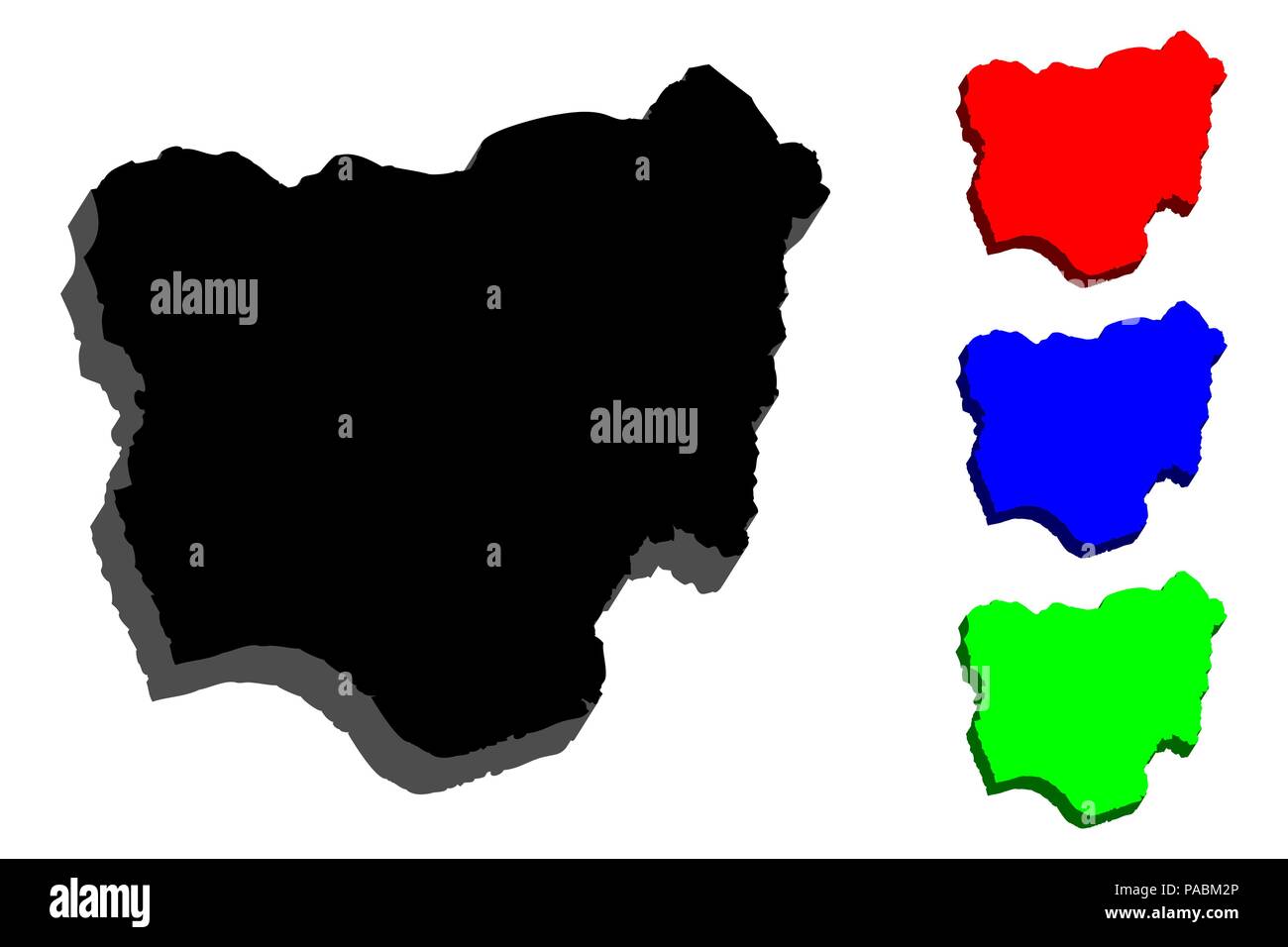 3D map of Nigeria (Federal Republic of Nigeria) - black, red, blue and ...