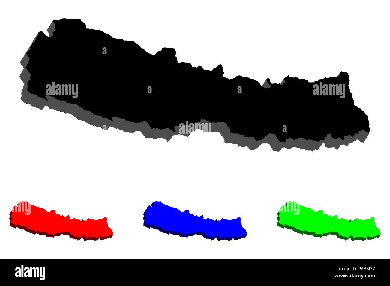 3D map of Nepal (Federal Democratic Republic of Nepal) - black, red ...