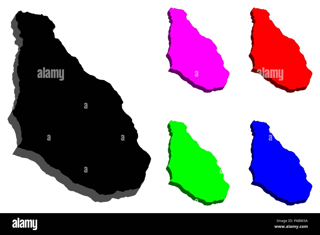 3D map of Montserrat (British Overseas Territory) - black, red, purple ...