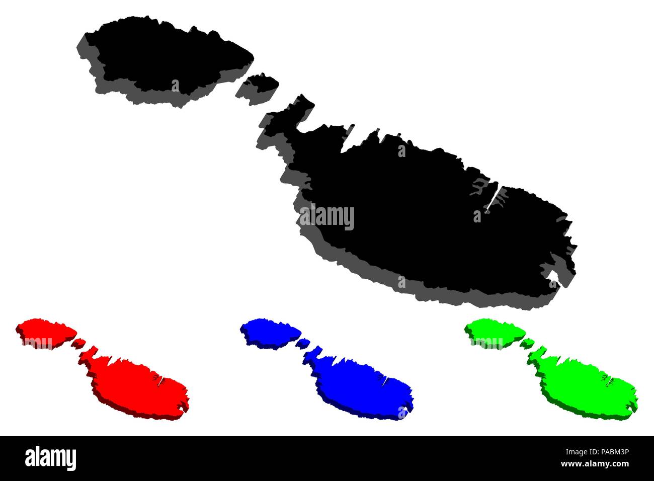 3d Map Of Malta Republic Of Malta Black Red Blue And Green