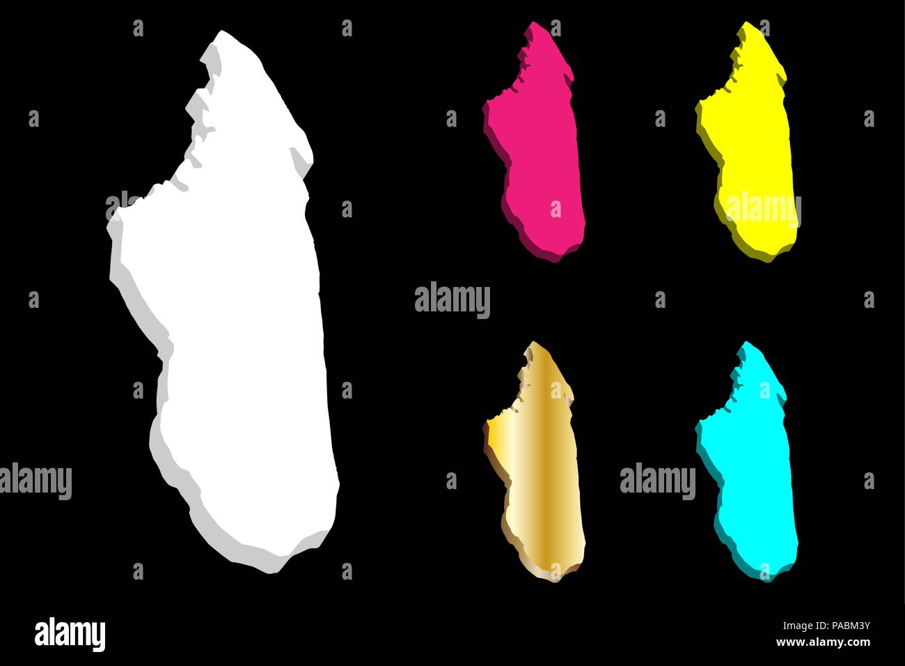 3D map of Madagascar (Republic of Madagascar) - white, yellow, purple ...